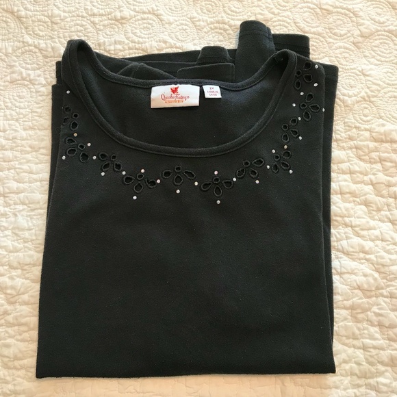 Quacker Factory | Tops | Qf Black Tshirt With Rhinestones And Eyelet ...